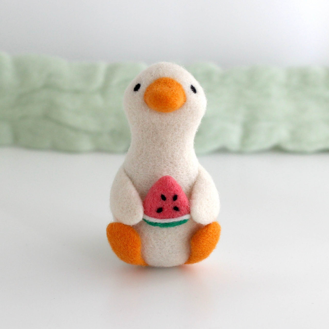 Needle Felted Goose Holding a Watermelon Slice – Wild Whimsy Woolies