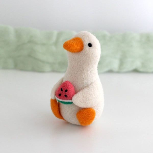 Needle Felted Goose Holding a Watermelon Slice – Wild Whimsy Woolies