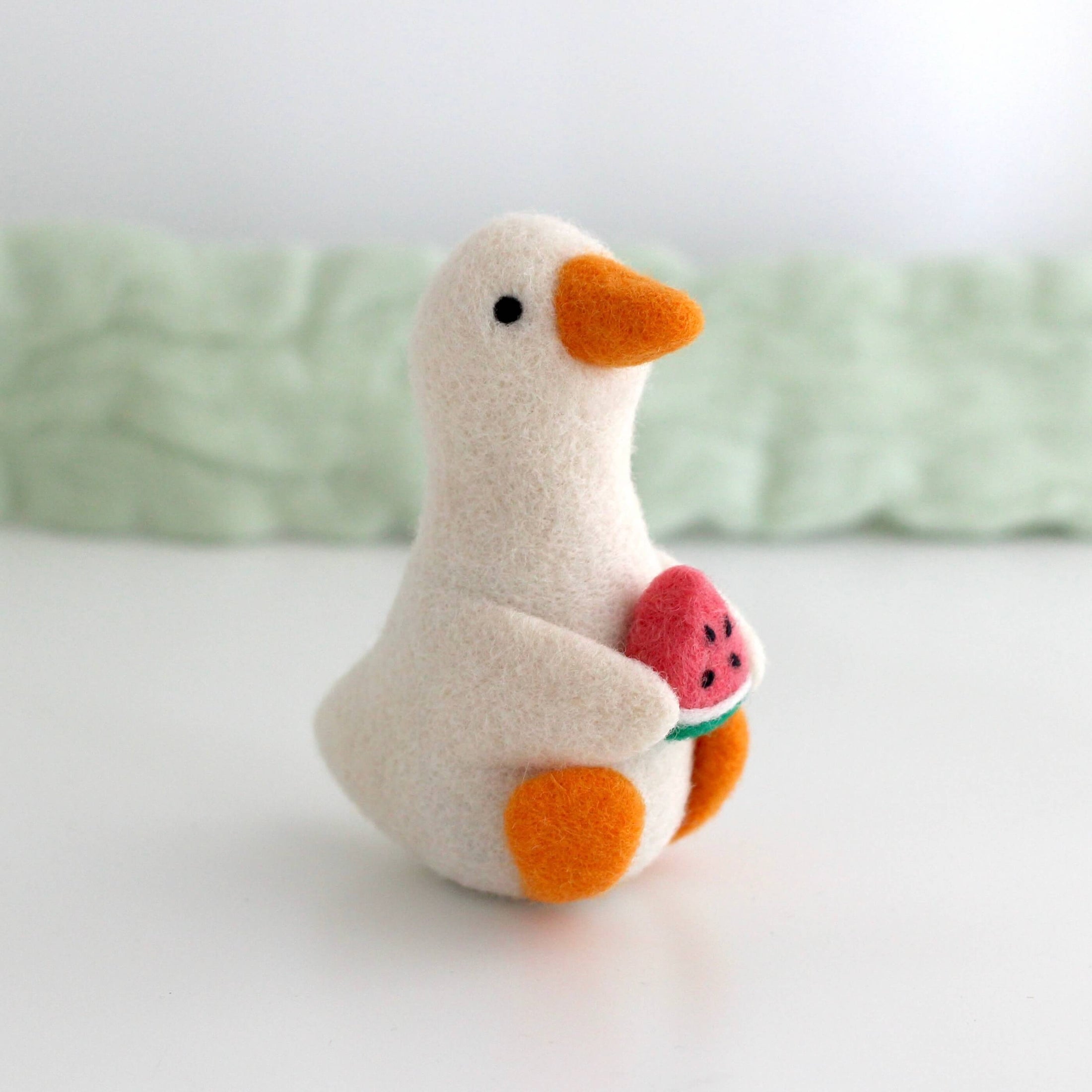 Needle Felted Goose Holding a Watermelon Slice – Wild Whimsy Woolies