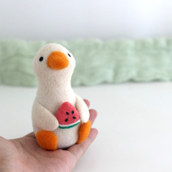 Needle Felted Goose Holding a Watermelon Slice – Wild Whimsy Woolies