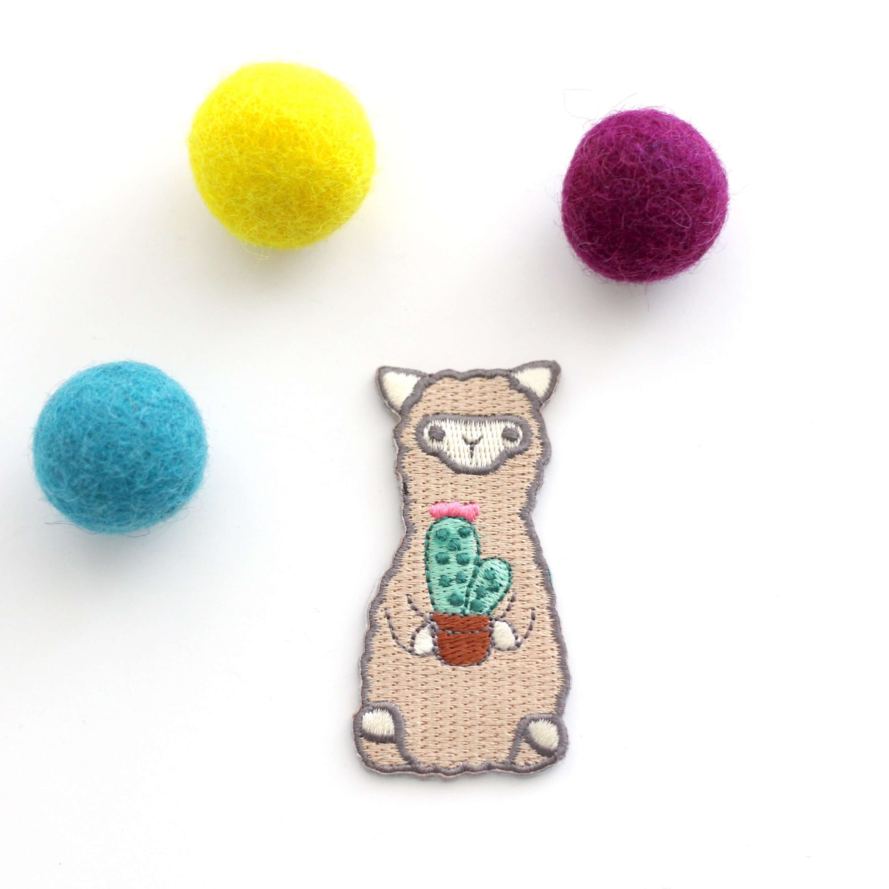Wild Whimsy Woolies - Cactus Alpaca Embroidered Iron-On Patch - Llama Patch