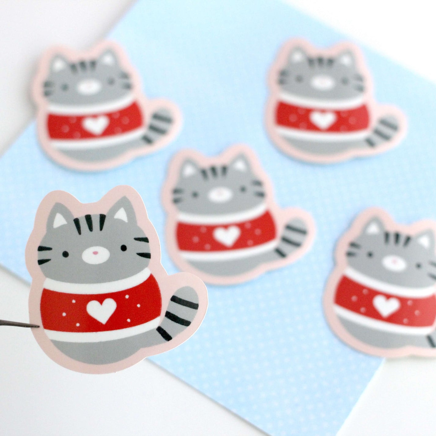 Christmas Sweater Cats Glossy Vinyl Stickers - Orange and Grey Tabby C ...