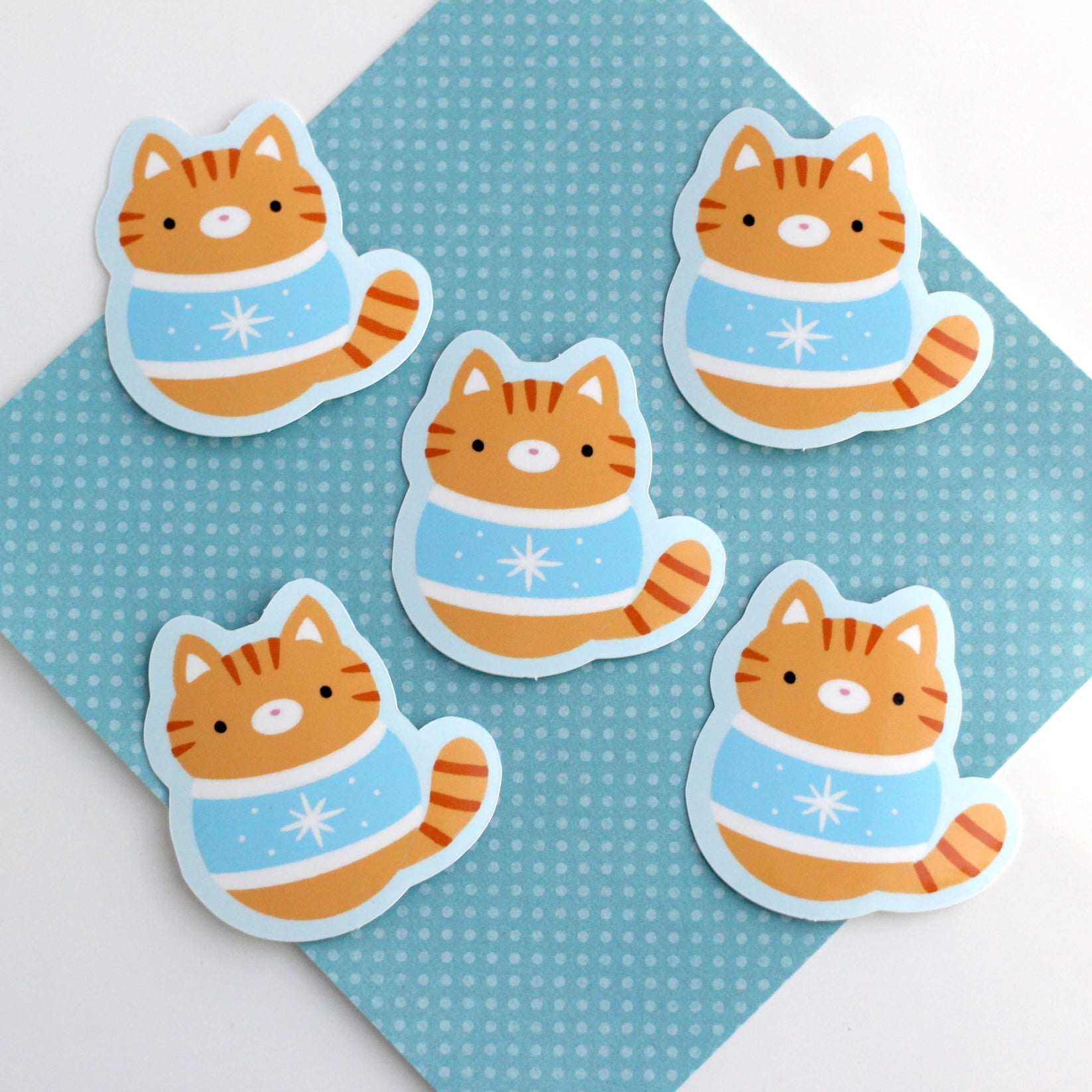 Christmas Sweater Cats Glossy Vinyl Stickers - Orange and Grey Tabby C ...