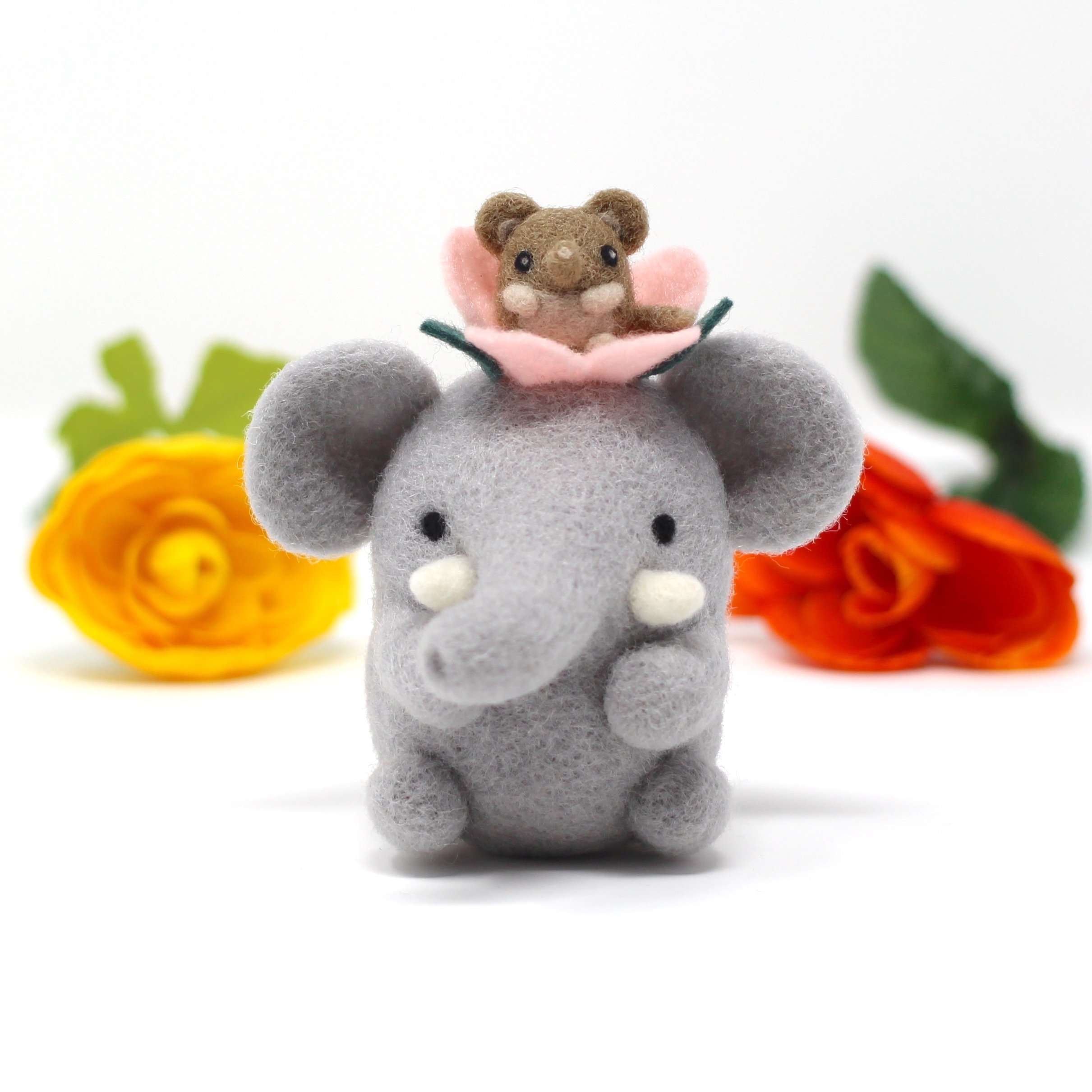 Elephant and Elephant Shrew in a Flower – Wild Whimsy Woolies