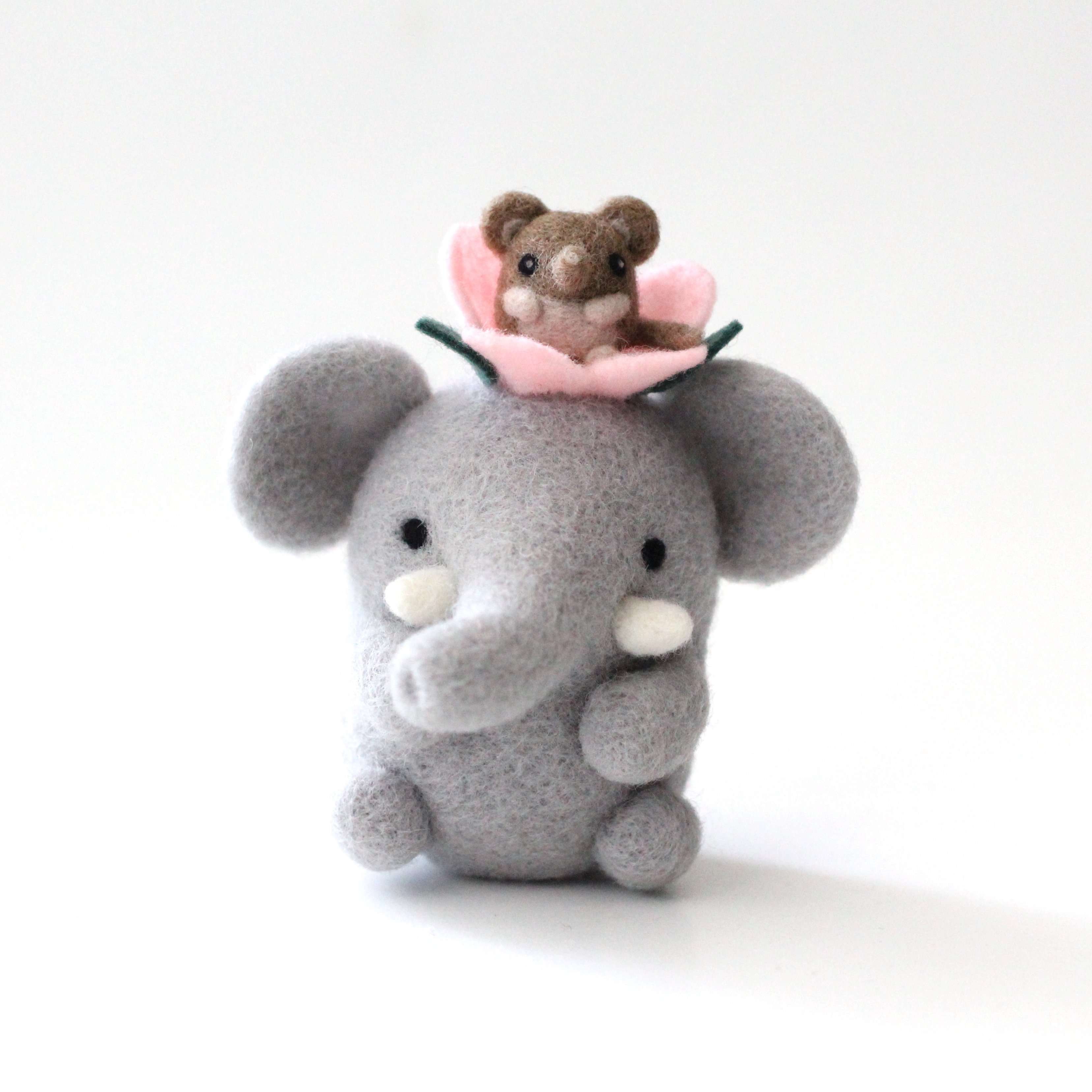 Elephant and Elephant Shrew in a Flower – Wild Whimsy Woolies
