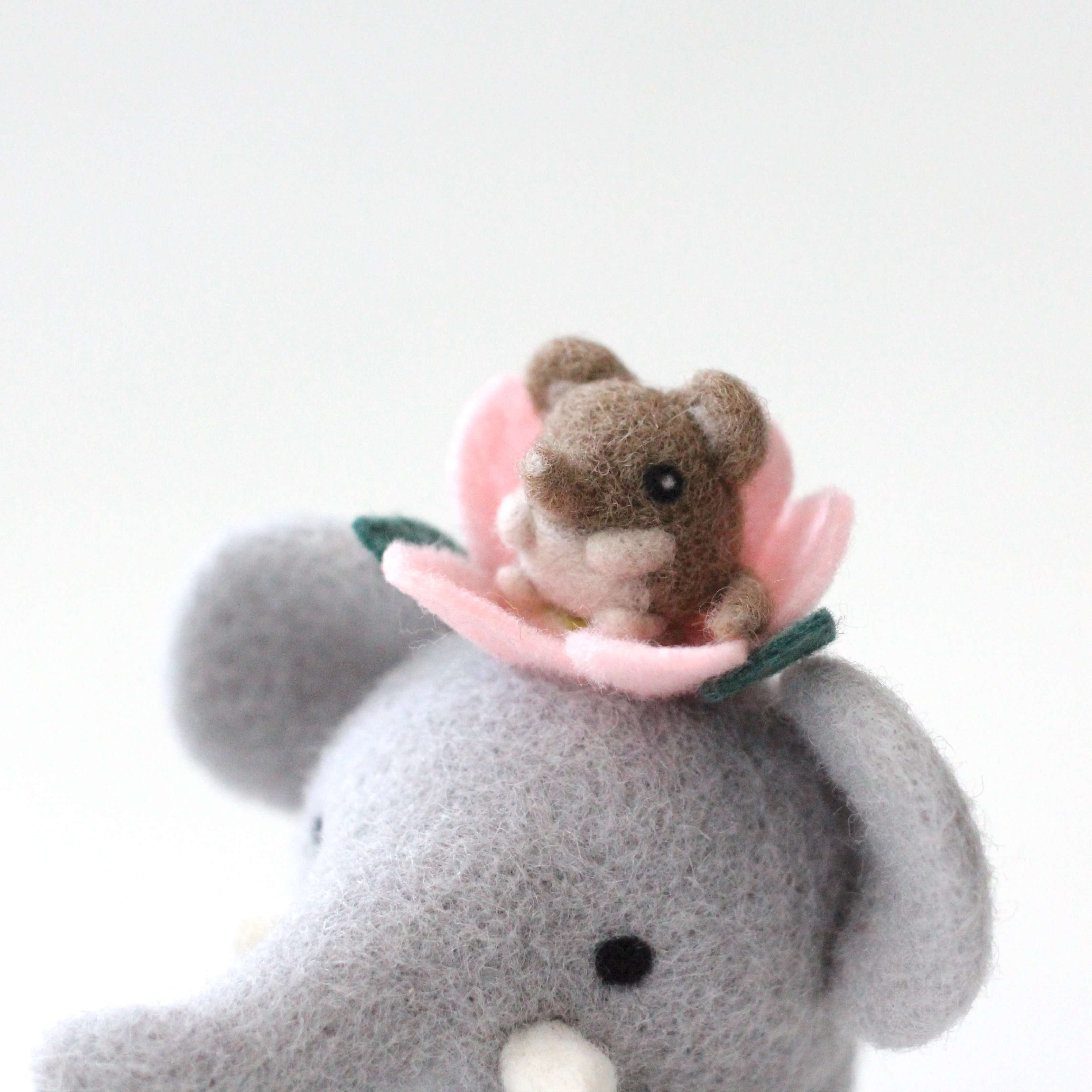 Elephant and Elephant Shrew in a Flower – Wild Whimsy Woolies