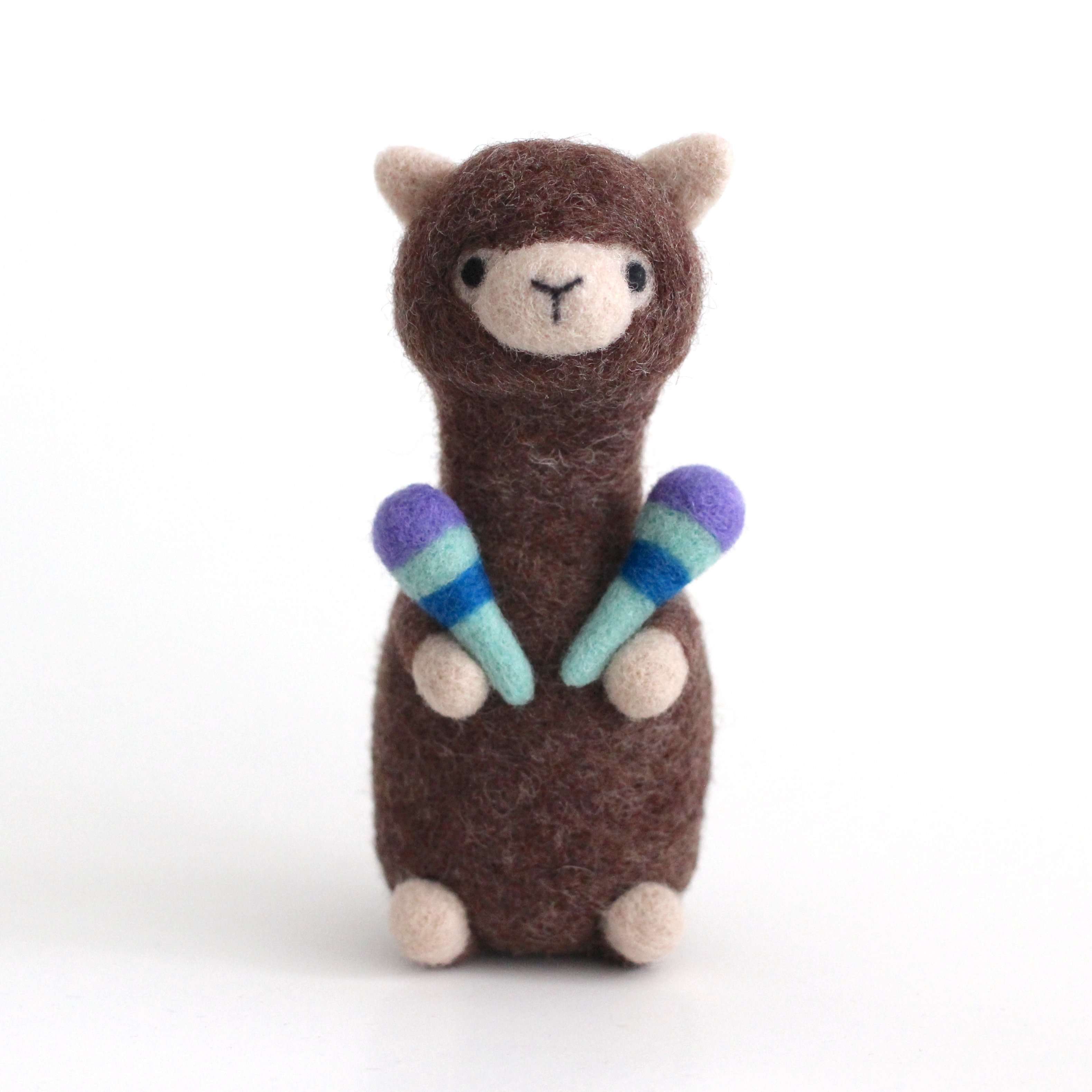 Needle Felted Alpaca holding Maracas – Wild Whimsy Woolies