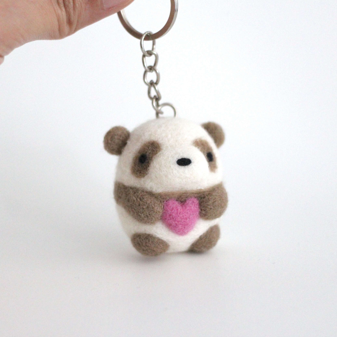 Needle Felted Brown Panda Holding a Heart Keychain – Wild Whimsy Woolies