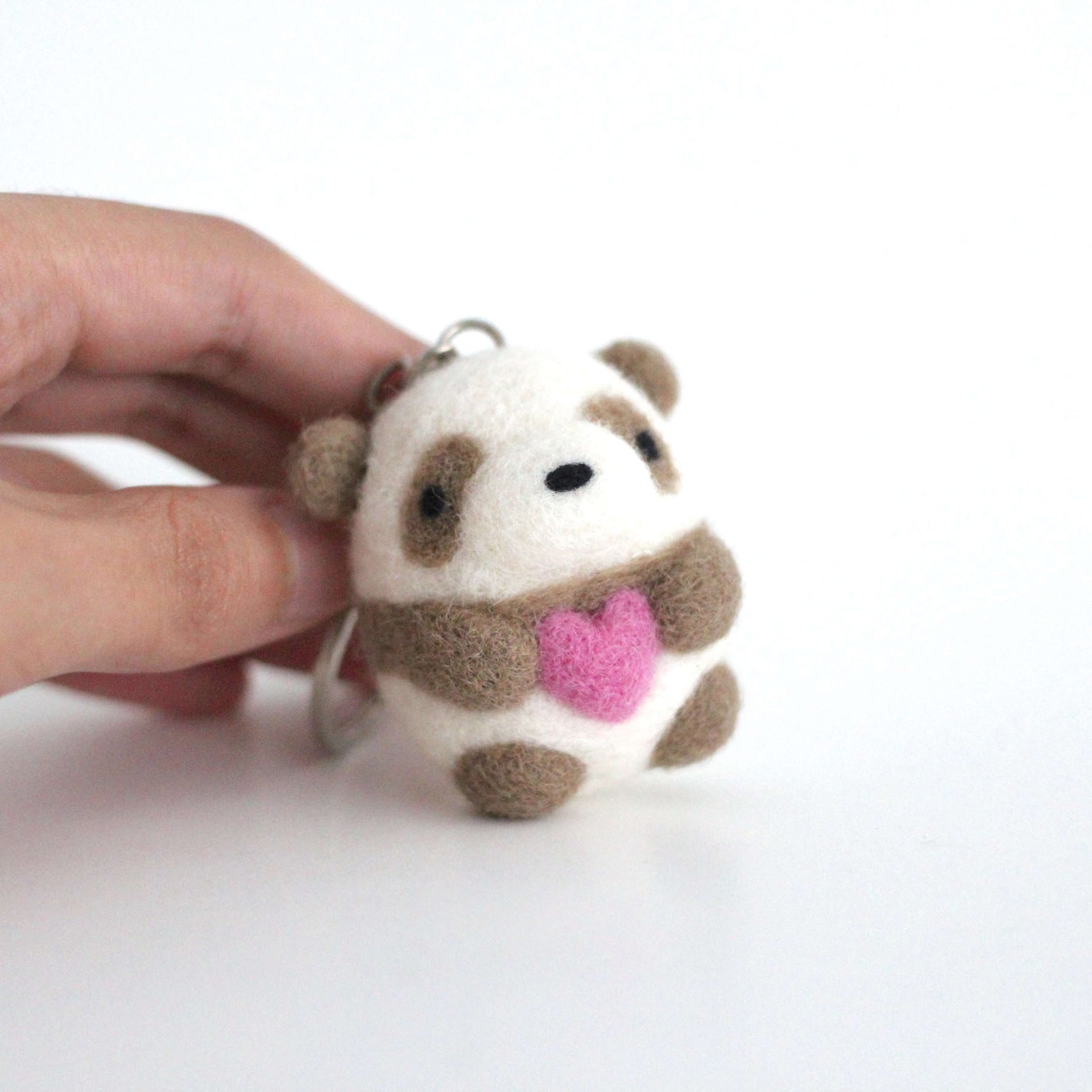 Needle Felted Brown Panda Holding a Heart Keychain – Wild Whimsy Woolies