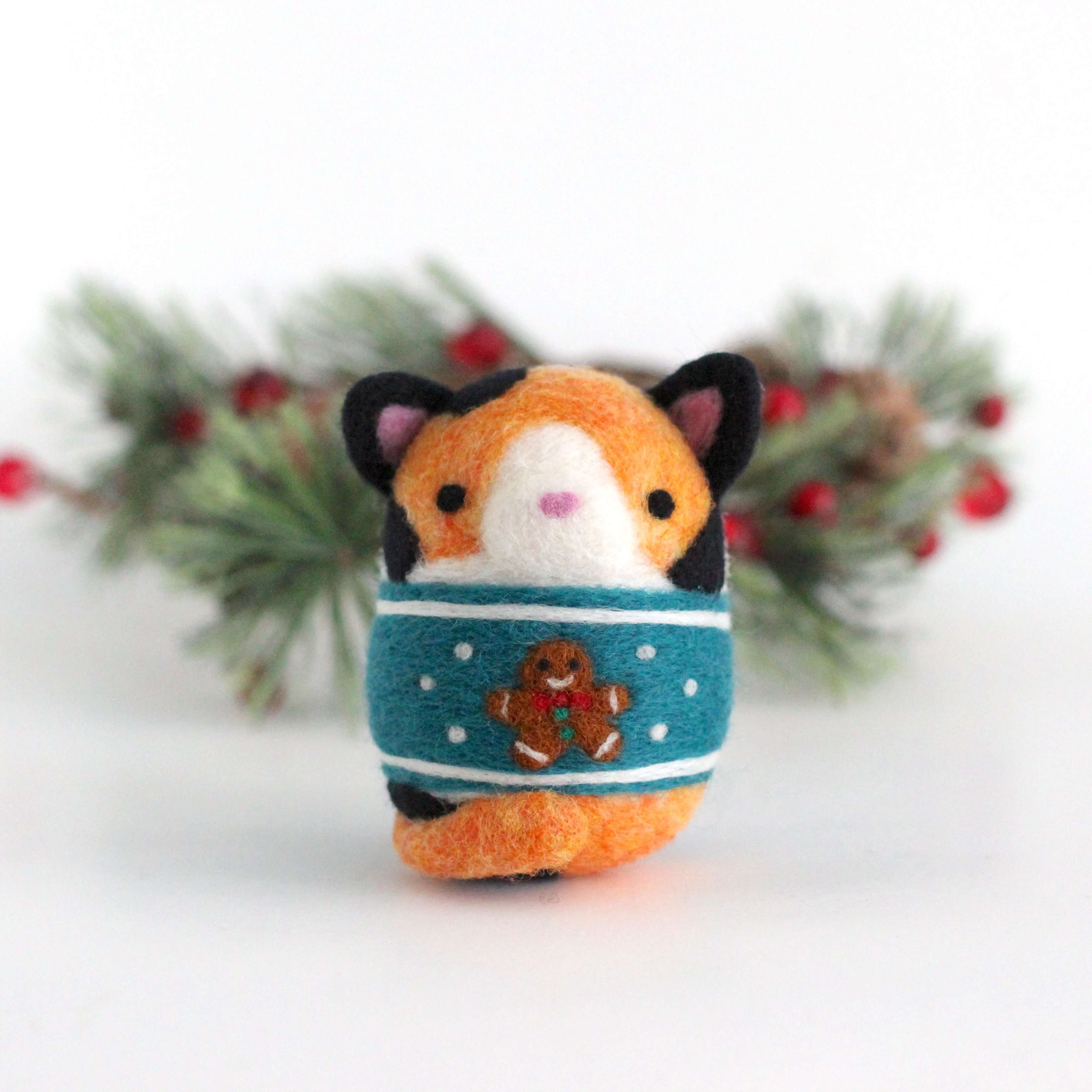 Needle Felted Calico Cat in Gingerbread Christmas Sweater – Wild Whimsy ...