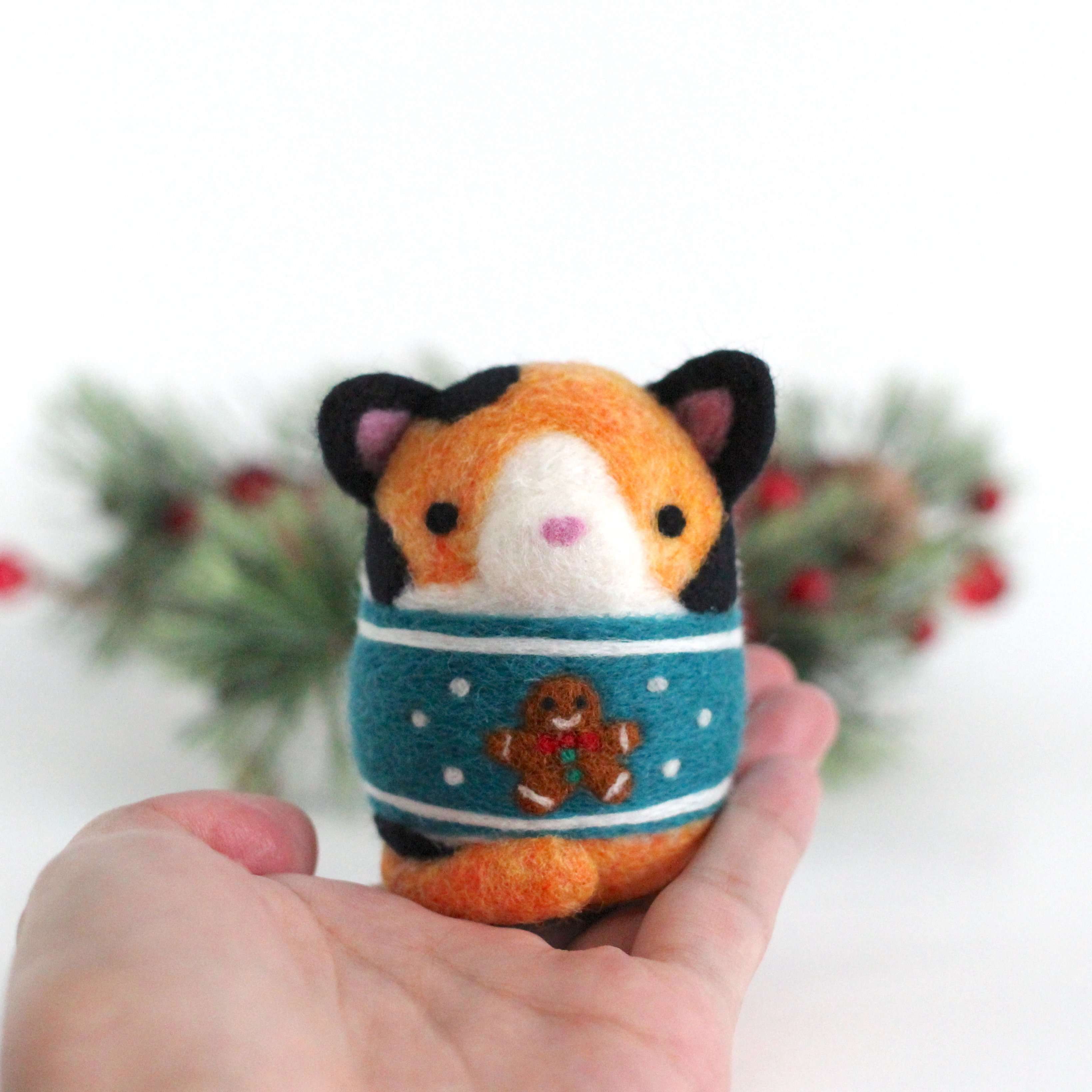 Needle Felted Calico Cat in Gingerbread Christmas Sweater – Wild Whimsy ...