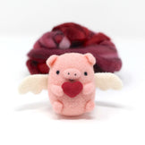 Needle Felted Flying Pig with Heart – Wild Whimsy Woolies