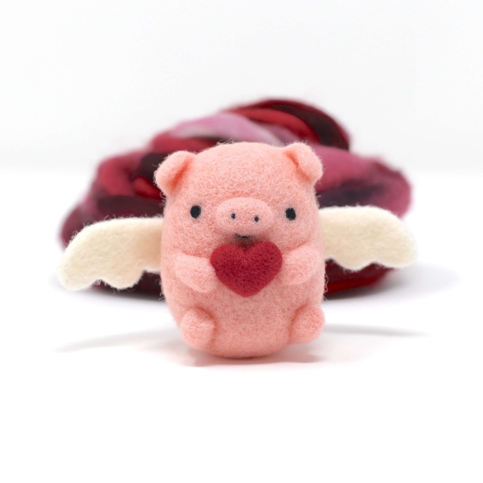 Needle Felted Flying Pig with Heart – Wild Whimsy Woolies