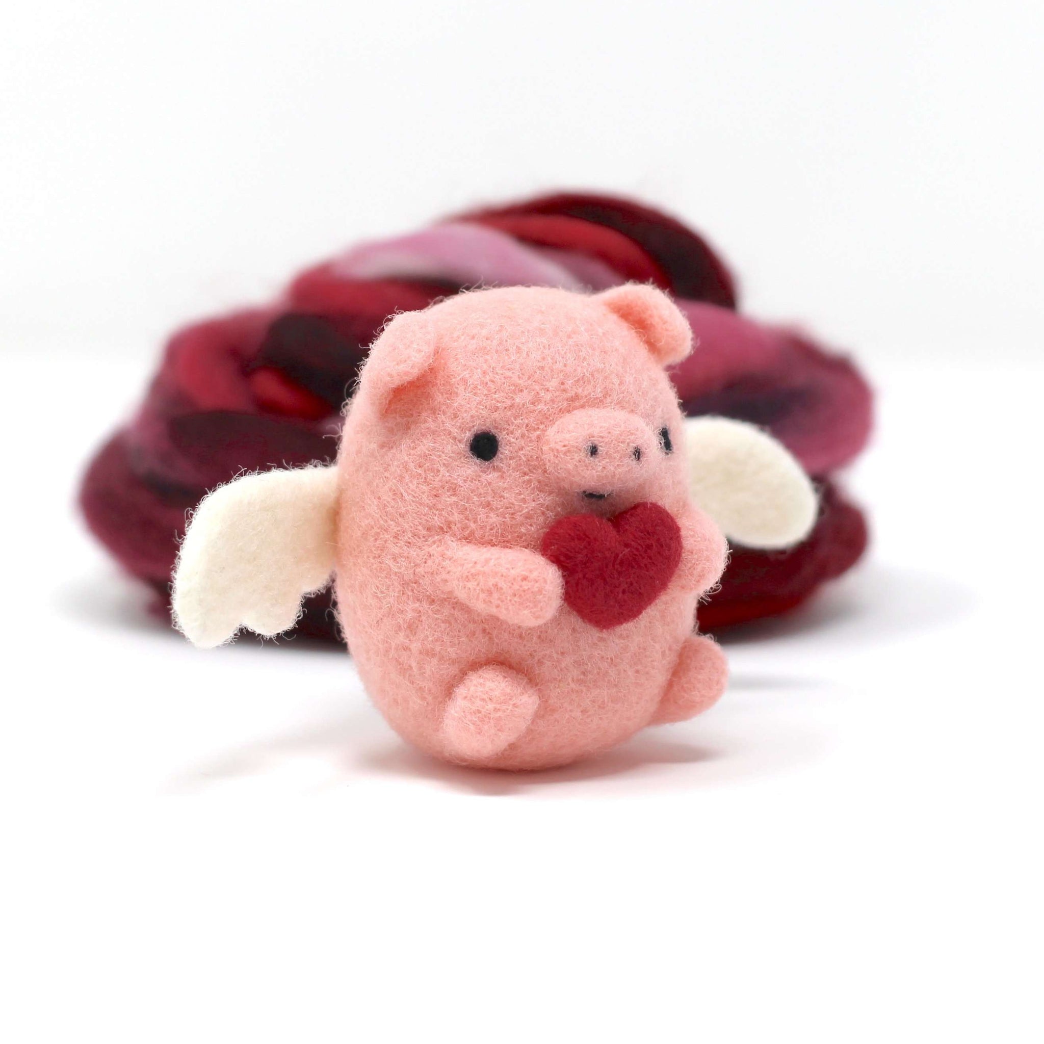 Needle Felted Flying Pig with Heart – Wild Whimsy Woolies