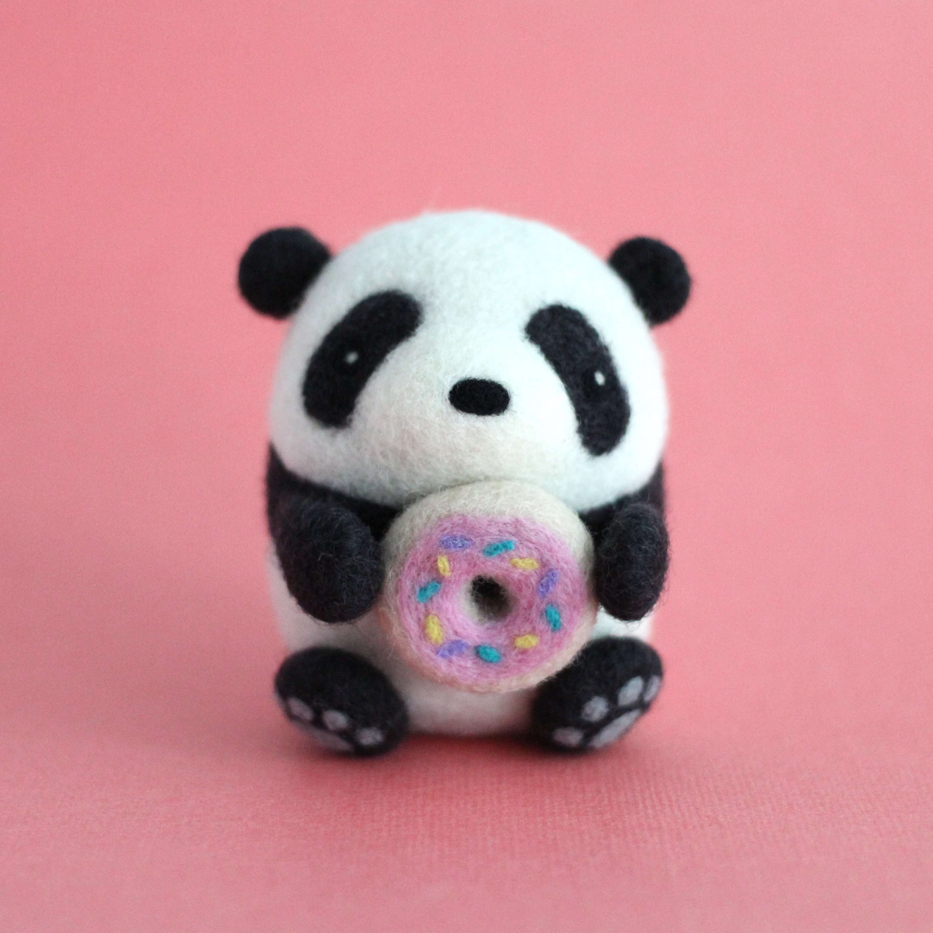 Needle Felted Panda holding Donut – Wild Whimsy Woolies