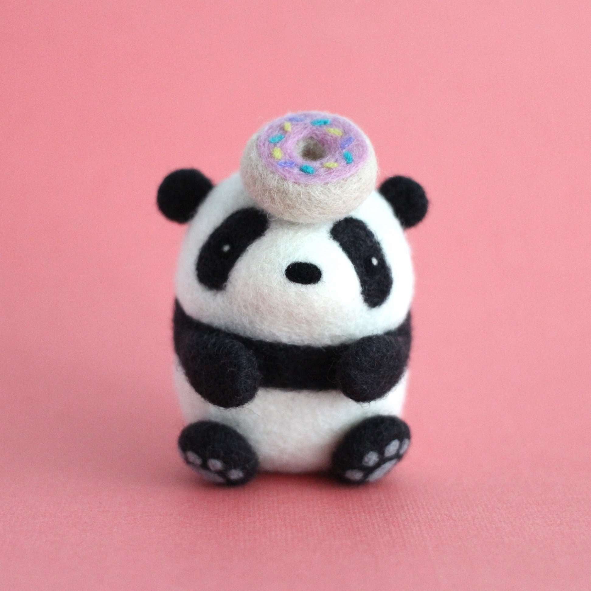Needle Felted Panda holding Donut – Wild Whimsy Woolies