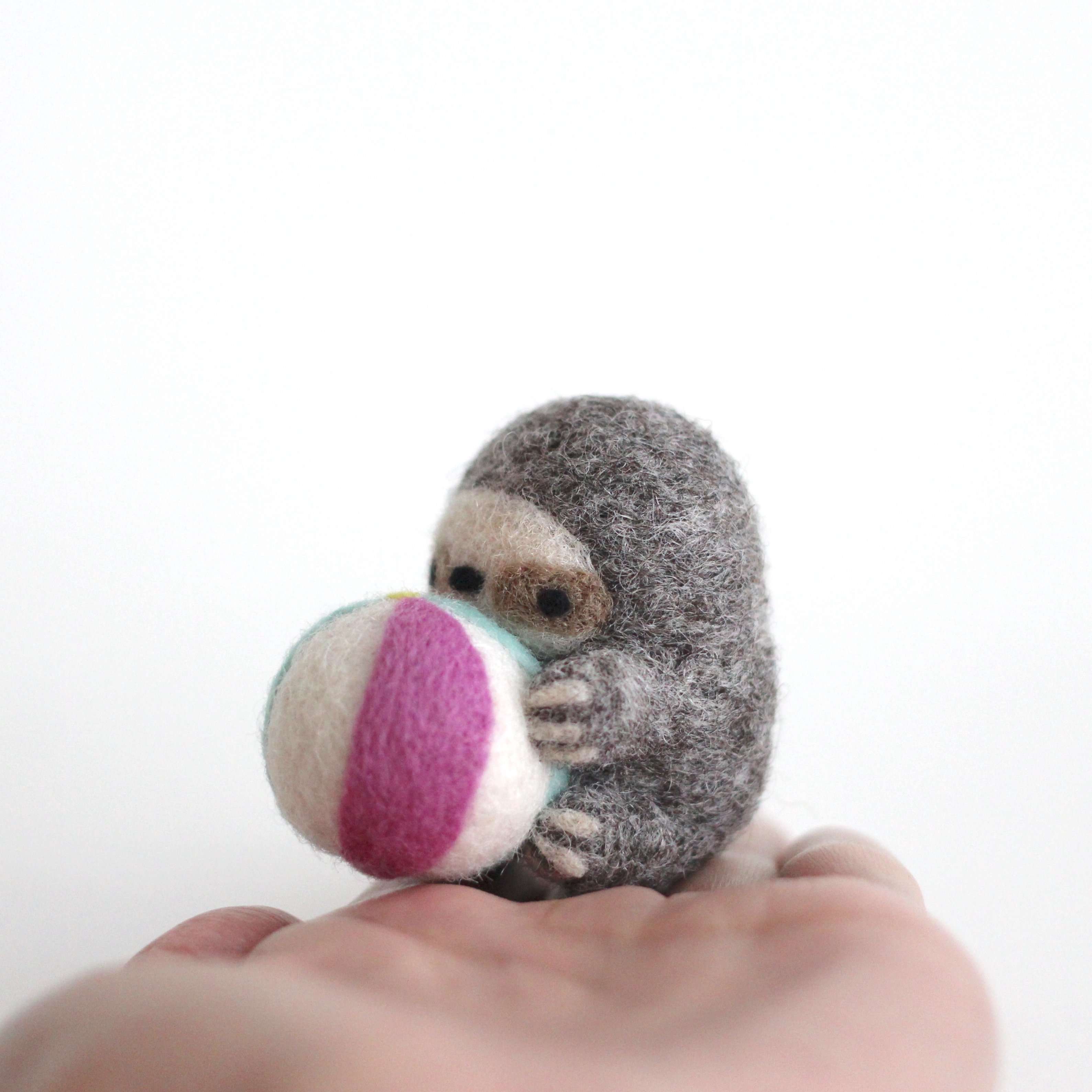 Needle Felted Sloth Holding a Beach Ball Keychain – Wild Whimsy Woolies