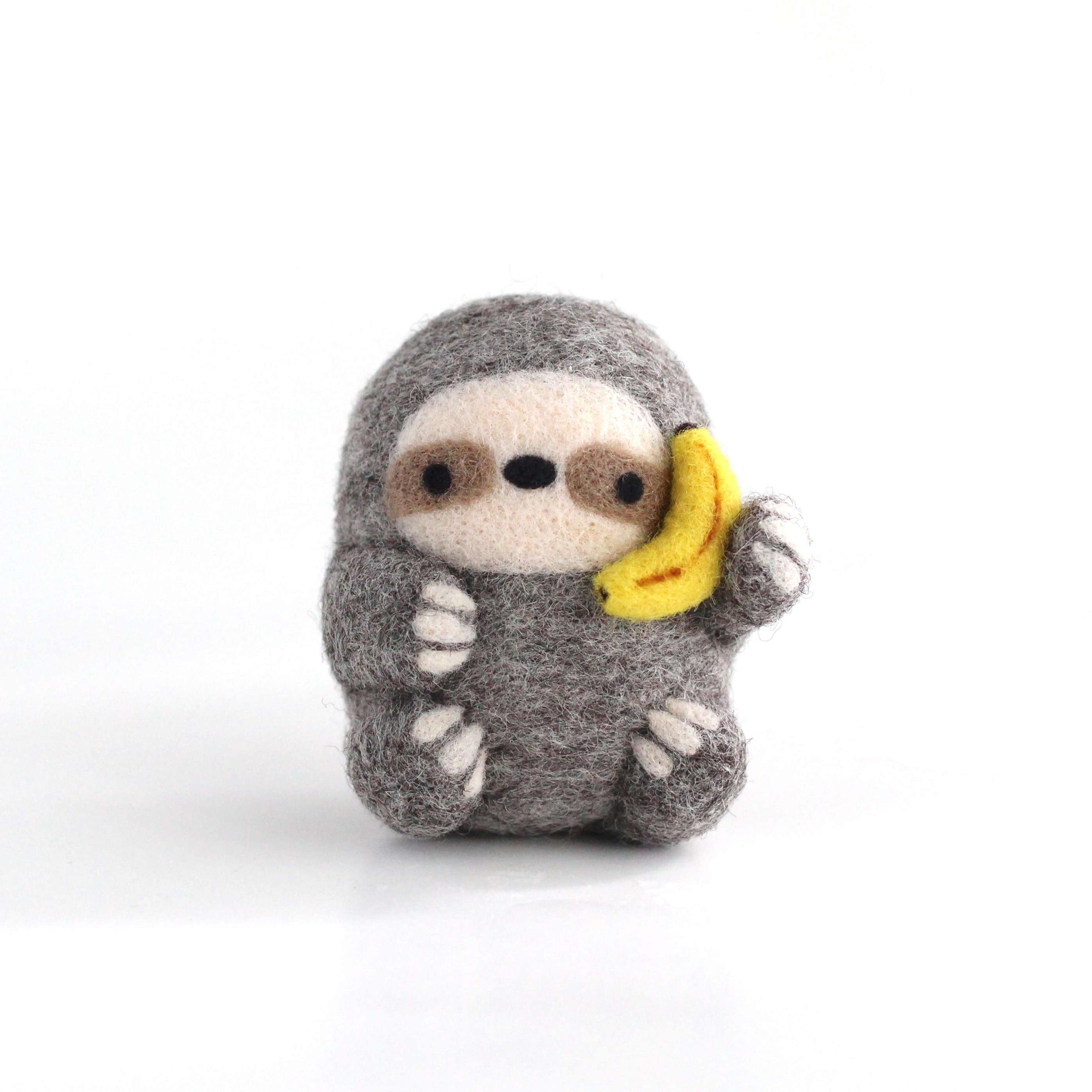 Needle Felted Sloth holding Banana Phone – Wild Whimsy Woolies