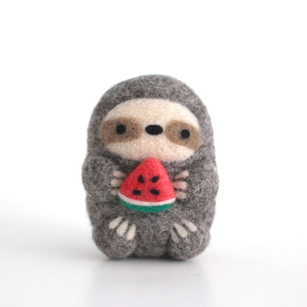 Needle Felted Sloth holding Watermelon – Wild Whimsy Woolies