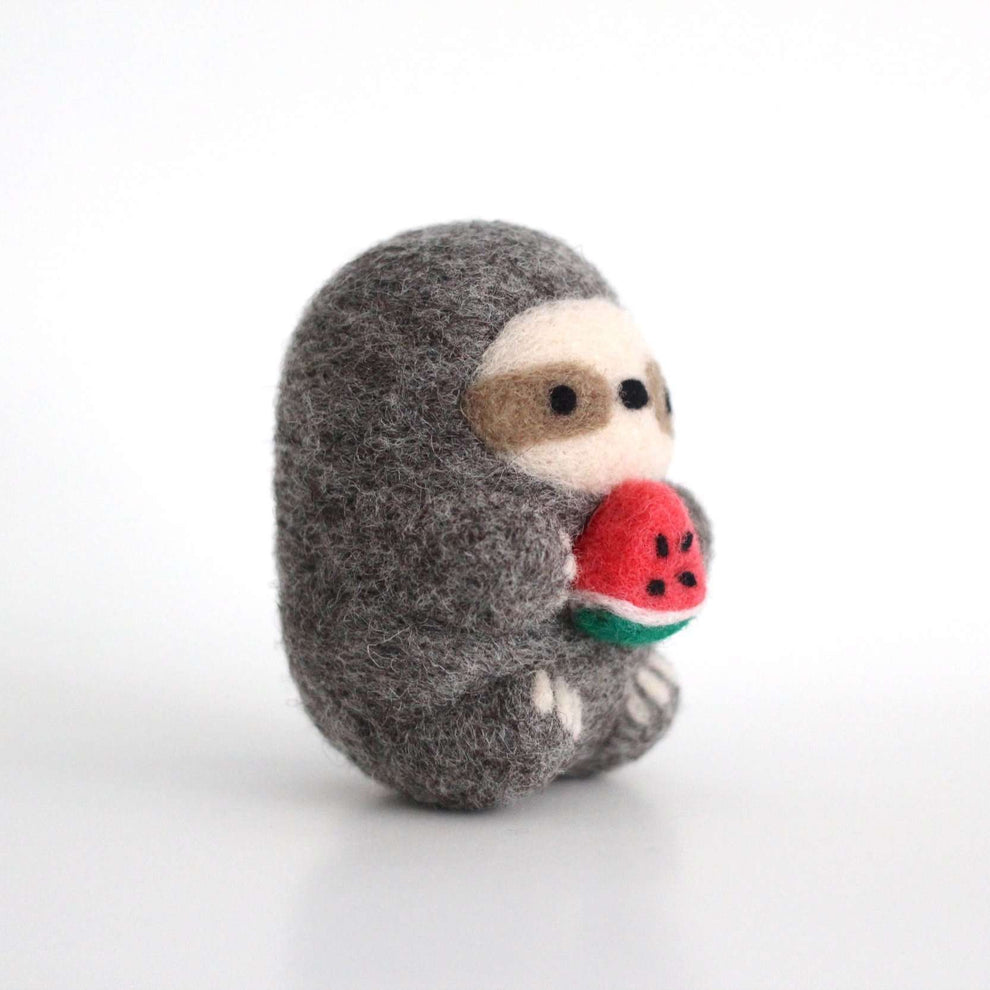 Needle Felted Sloth holding Watermelon – Wild Whimsy Woolies