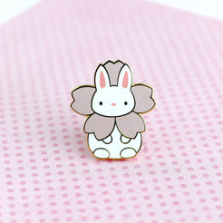 Wild Whimsy Woolies - Sakura Bunny Pin - Bunny Enamel Pin - Rabbit Jewelry