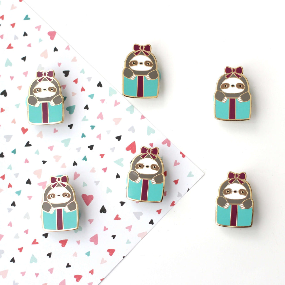 Gift Box Sloth Enamel Pin. Sloth Birthday Gift. Valentine's Day Gift ...