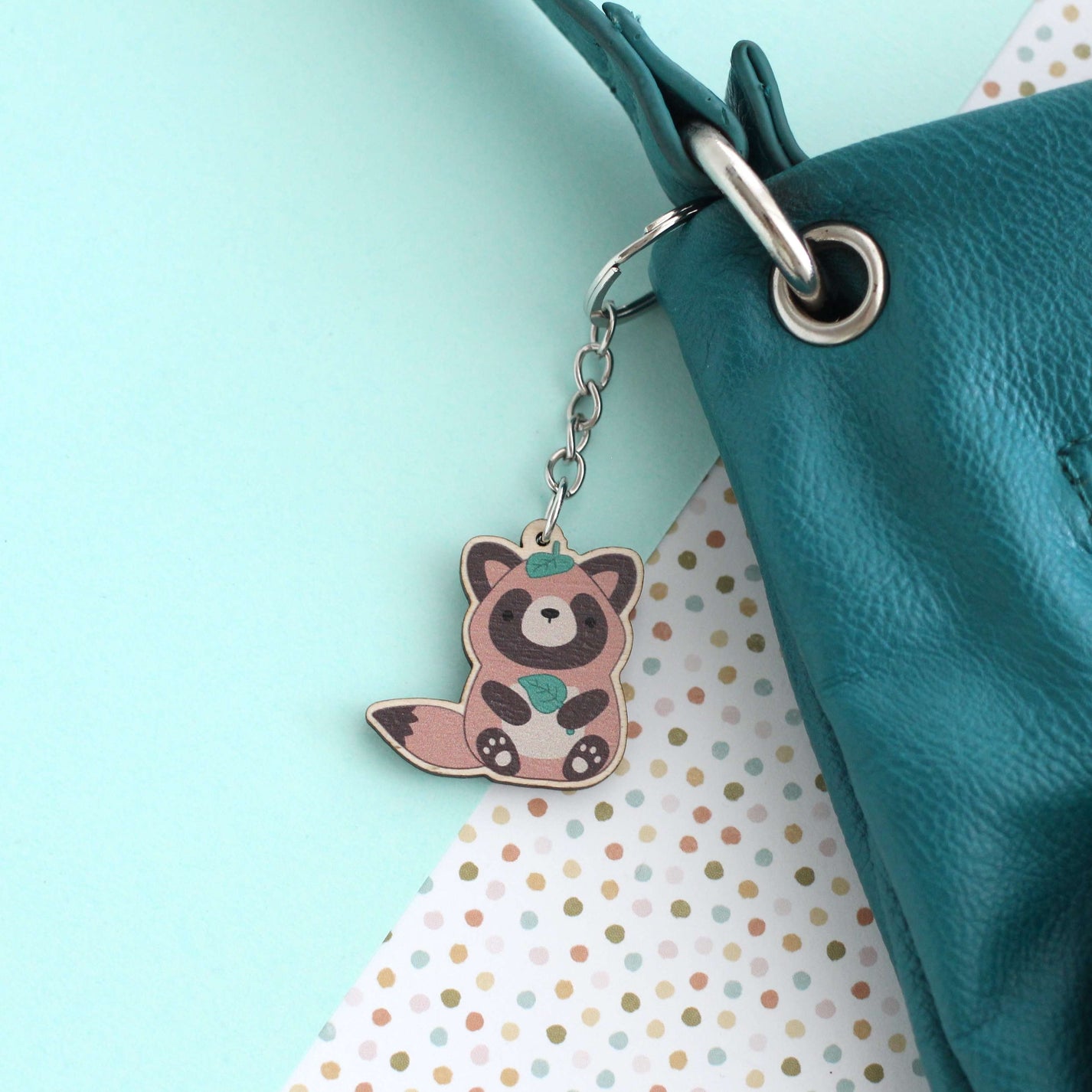 Wild Whimsy Woolies - Tanuki Wooden Keychain - Japanese Raccoon Dog