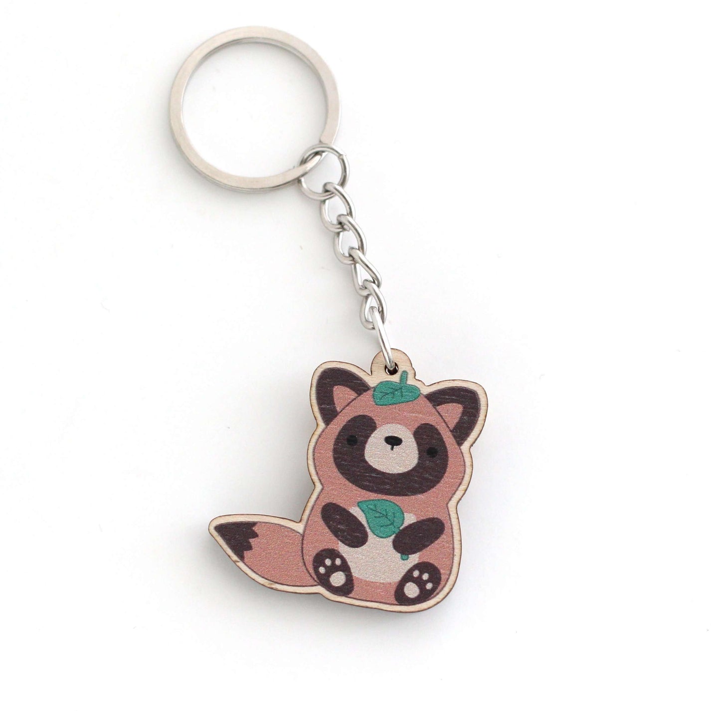 Wild Whimsy Woolies - Tanuki Wooden Keychain - Japanese Raccoon Dog