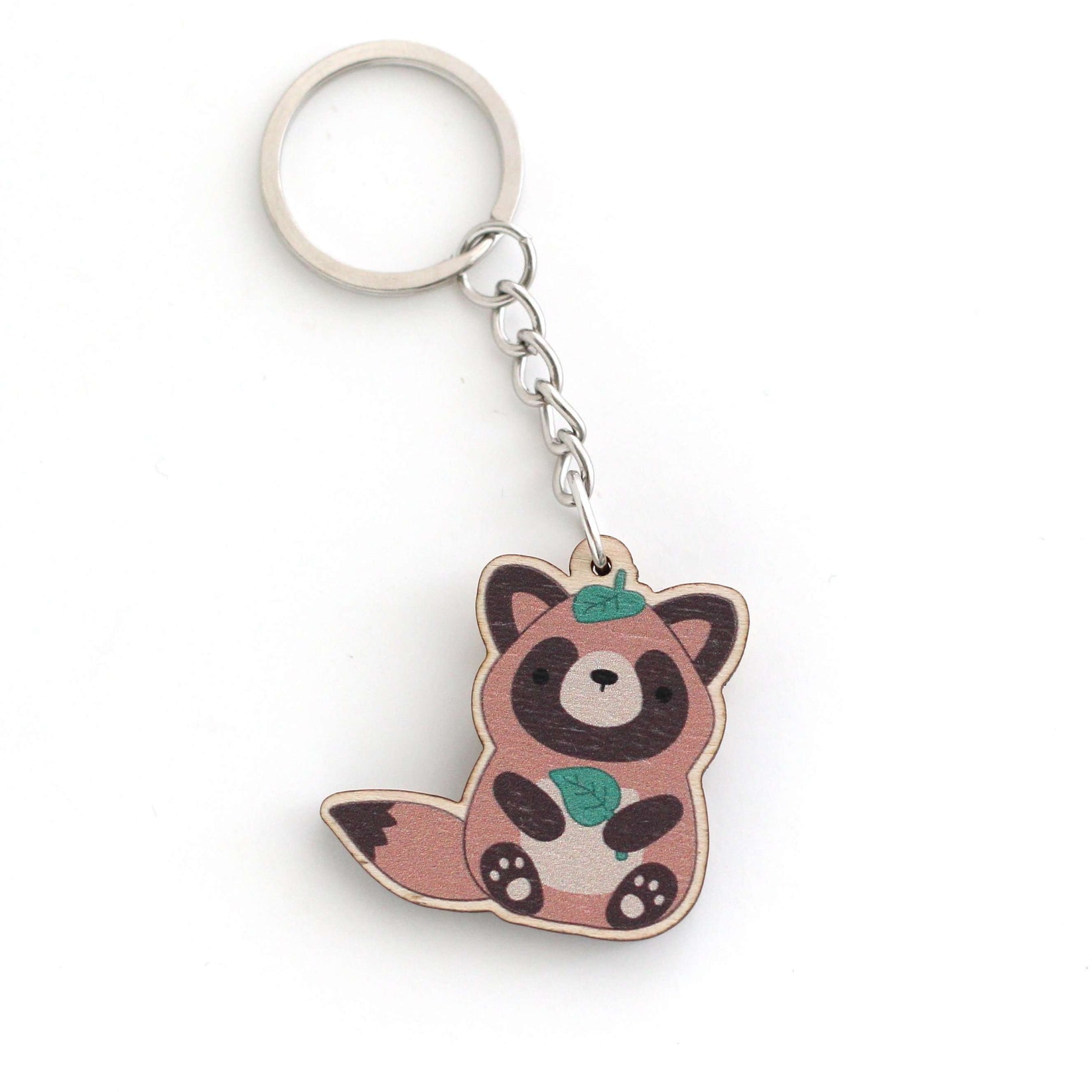 Wild Whimsy Woolies - Tanuki Wooden Keychain - Japanese Raccoon Dog
